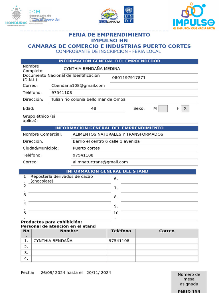 Comprobante de Inscripción - Proyecto de Emprendedurismo - Final 30 Abr 2024 | PDF