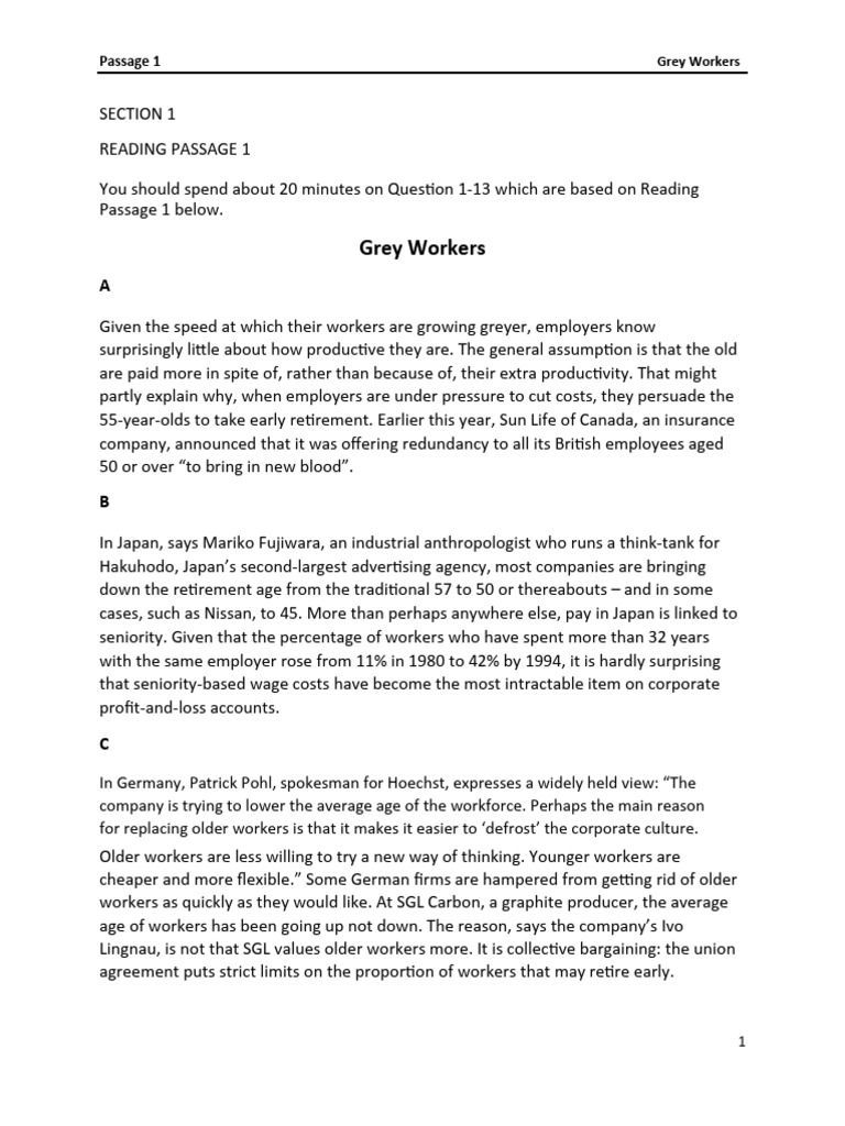 16 Passage 1 - Grey Workers Q1-13 | PDF