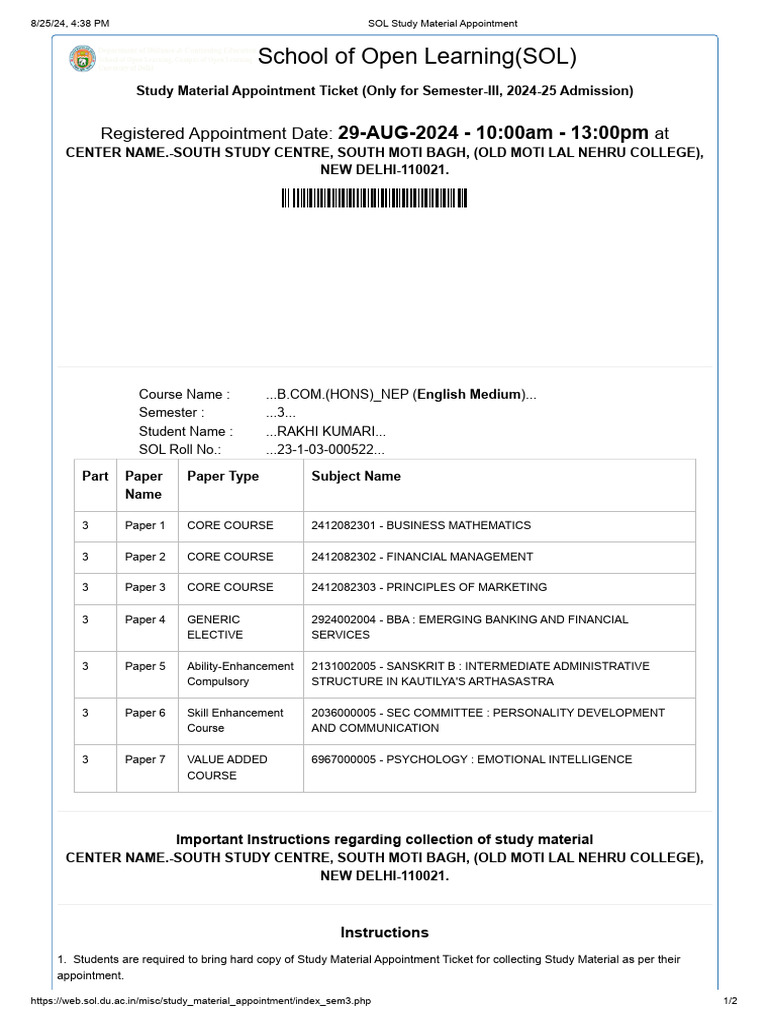 SOL Study Material Appointment | PDF