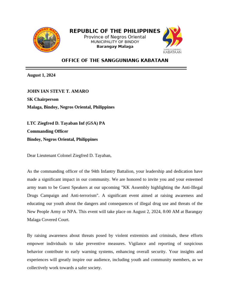 Invitation Letter (Army) | PDF