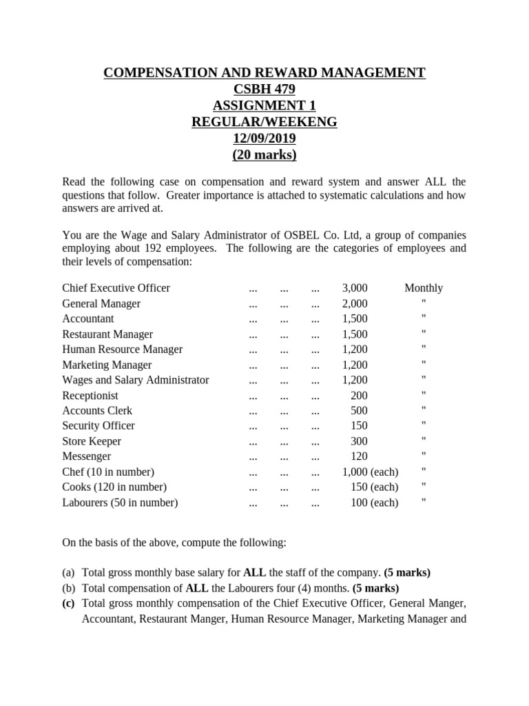 Compensation and Reward Management Assignment 1 | PDF
