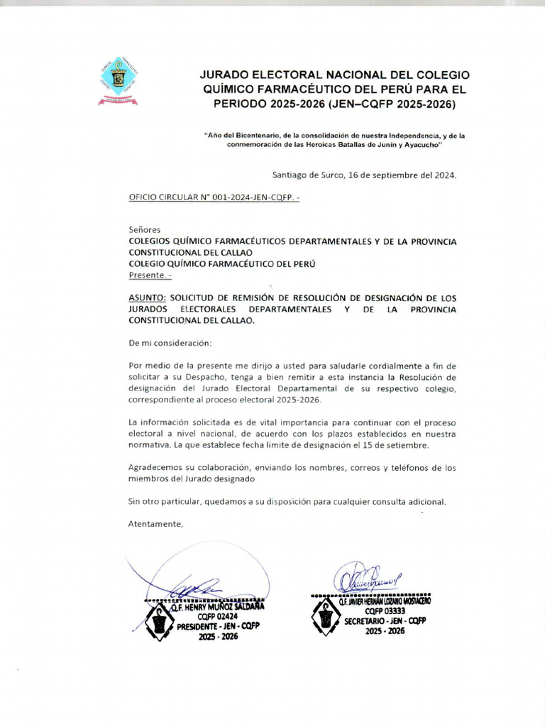 OFICIO CIRCULAR JEN - 001 | PDF