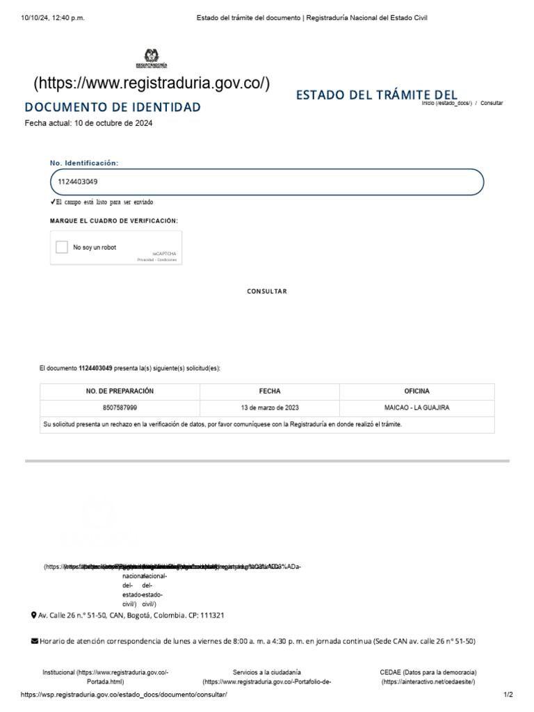 Estado Del Trámite Del Documento - Registraduría Nacional Del Estado ...