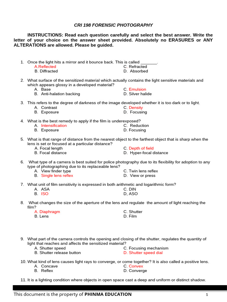 Forensic Photography Exam Questions | PDF | Camera | Digital Camera