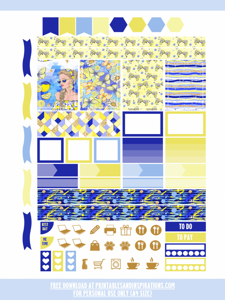 Yellow Blue Planner Stickers | PDF