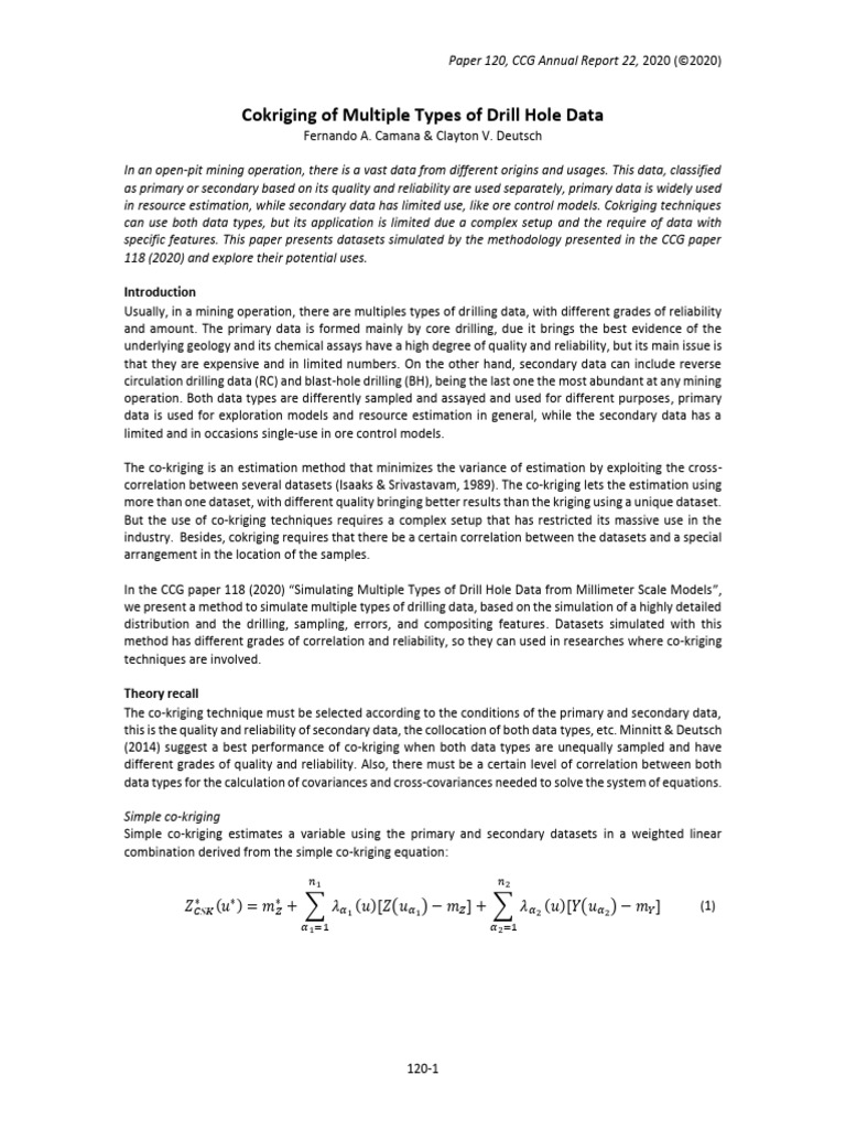 2020 120 Cokriging of Multiple Types of Drill Hole Data | PDF