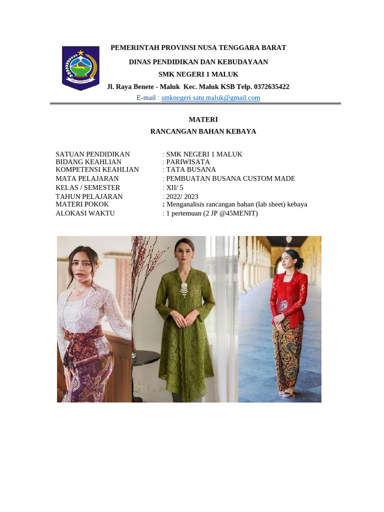 Materi Rancangan Bahan Kebaya | PDF