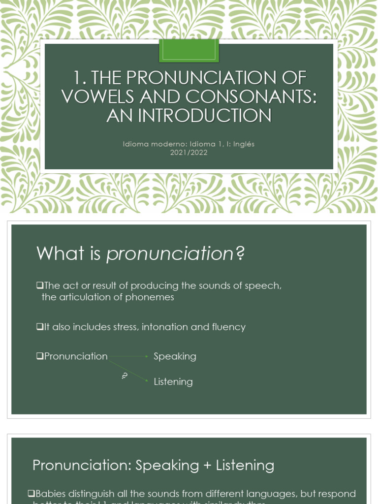 The Pronunciation of Vowels and Consonants (Introduction) | PDF