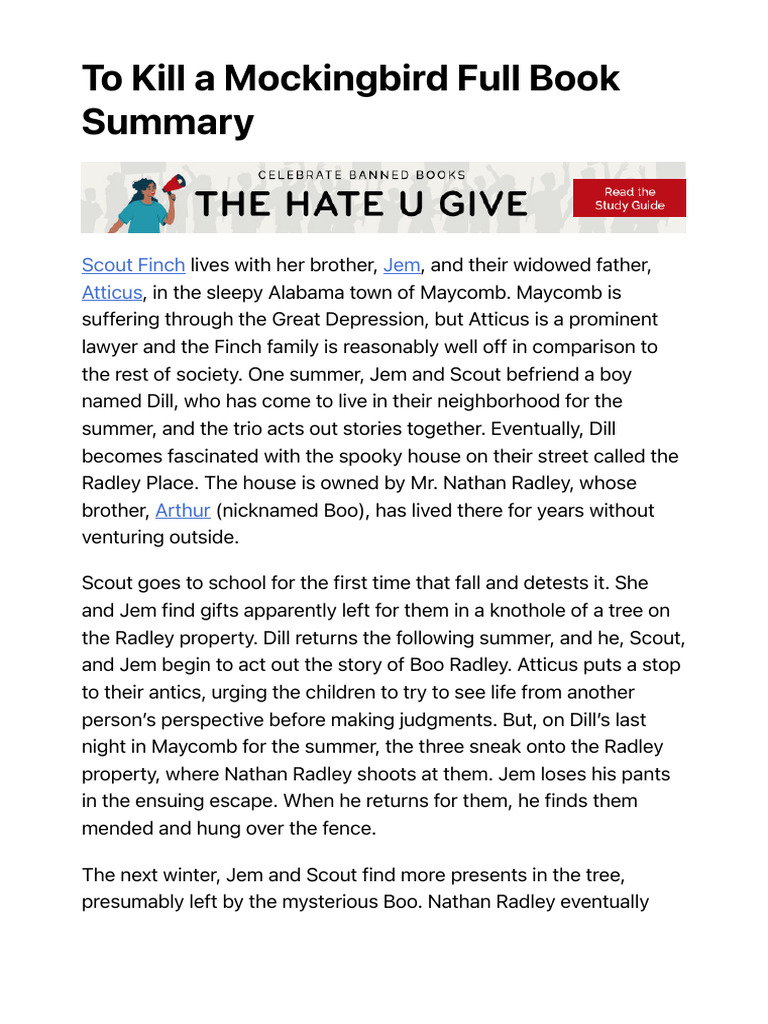 To Kill A Mockingbird - Full Book Summary - SparkNotes | PDF | To Kill ...