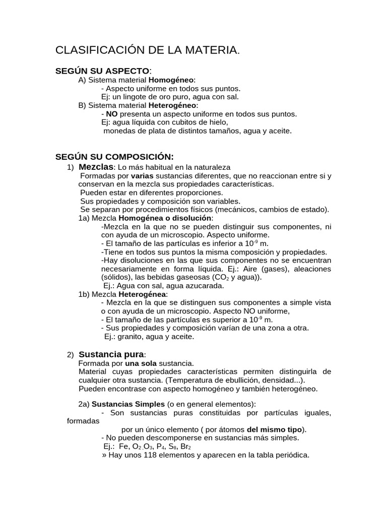 Clasificación de La Materia 2 Eso | PDF