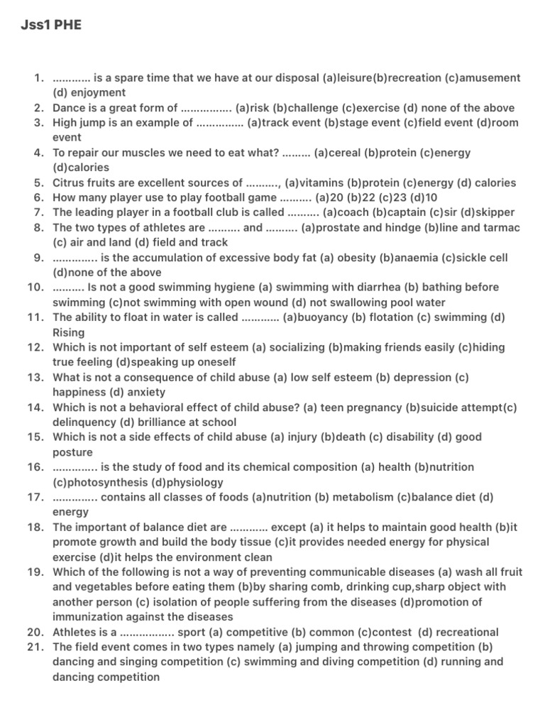 Jss1 PHE 2 | PDF
