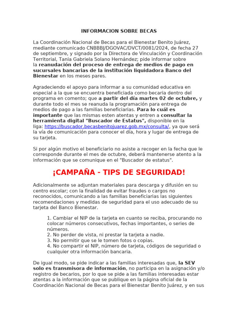 INFORMACION SOBRE BECAS | PDF