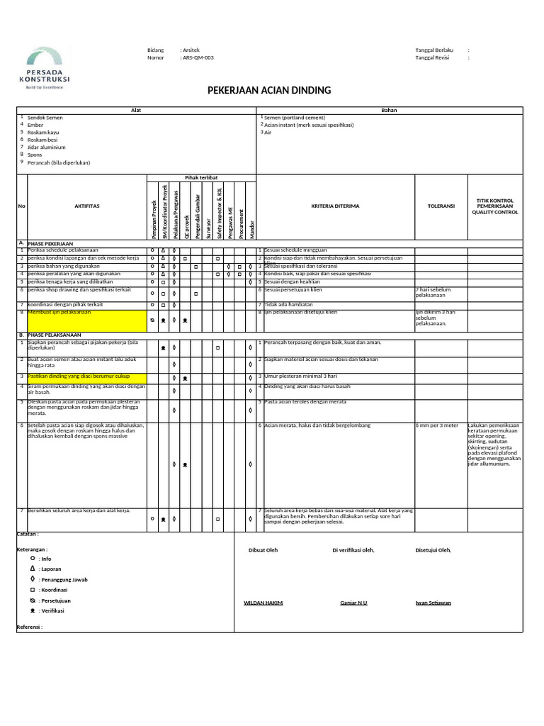 ARS-QM-003-Pekerjaan Acian | PDF