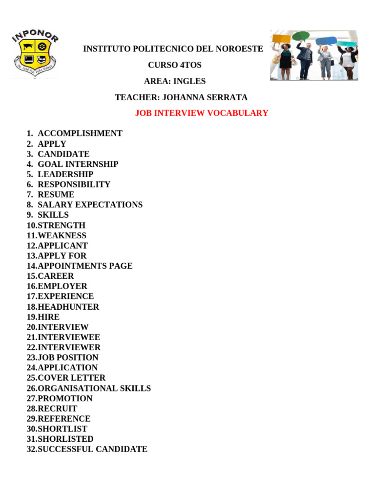 Job Interview Vocabulary | PDF