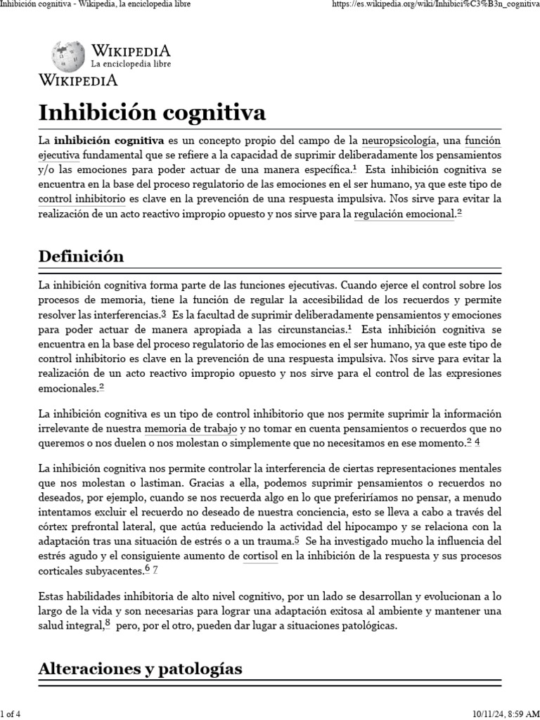 Inhibición Cognitiva - Wikipedia, La Enciclopedia Libre | PDF | Las ...