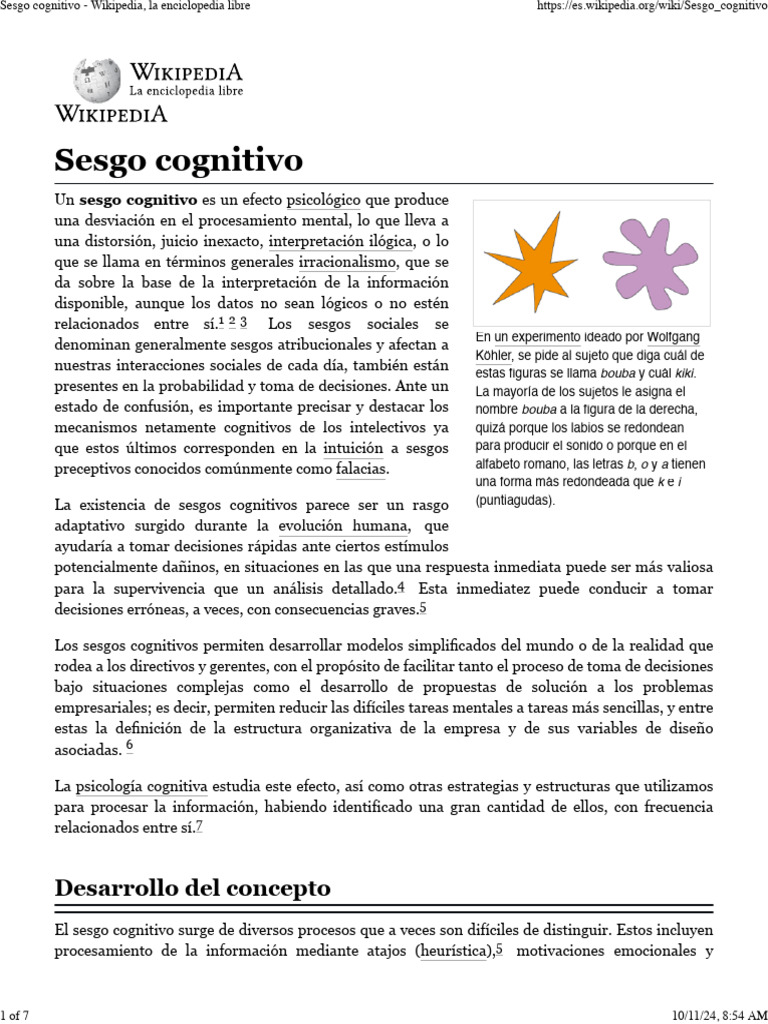 Sesgo Cognitivo - Wikipedia, La Enciclopedia Libre | PDF | Cognición ...
