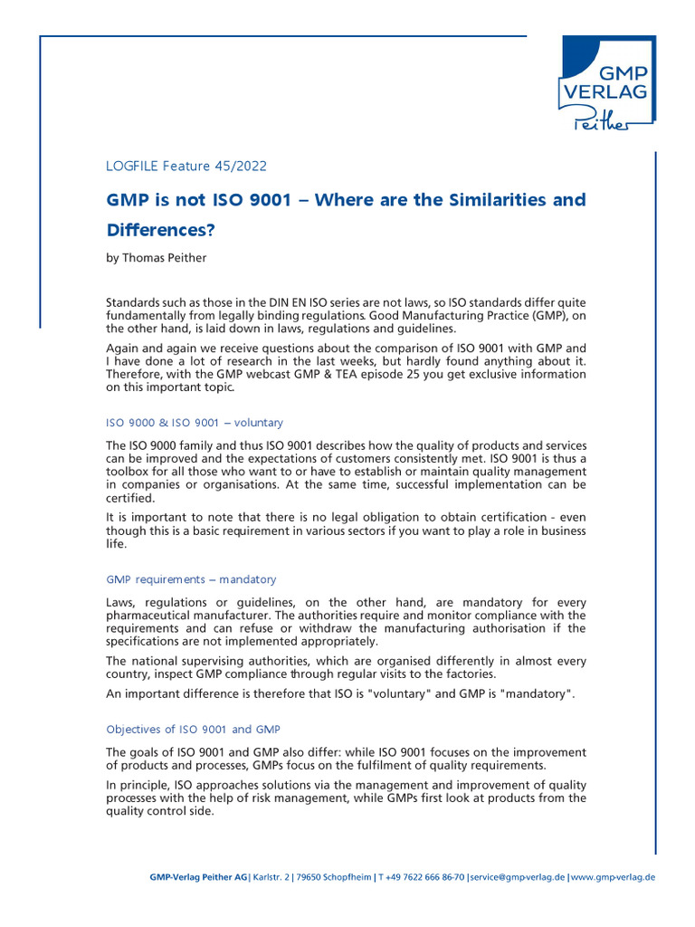 GMP Vs ISO9001 | PDF | Business