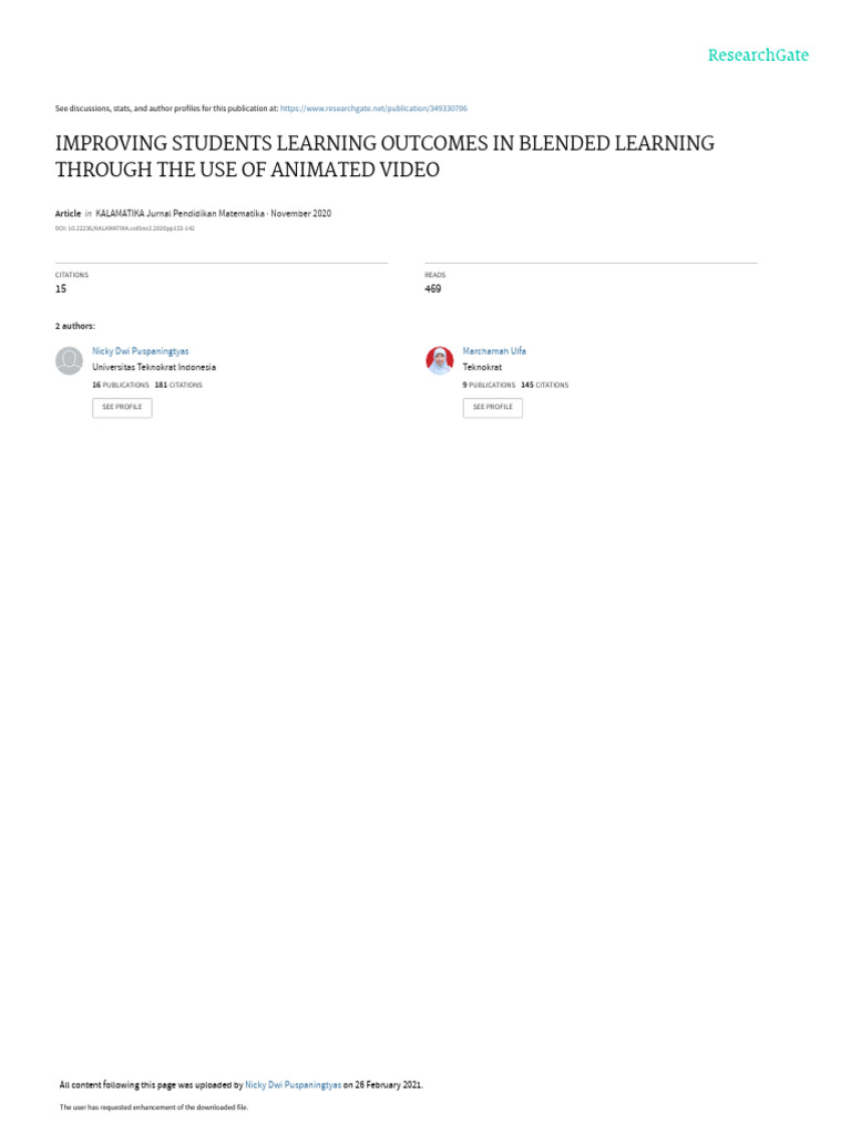 Improving Students Learning Outcomes in Blended Learning Through the Use of Animated Video | PDF