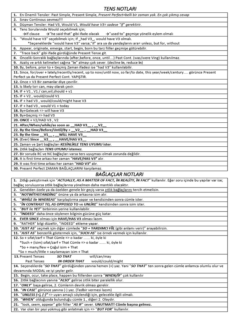 Ydt Kısa Notlar | PDF