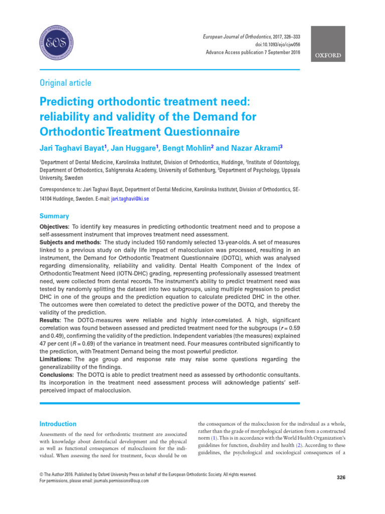Predicting Orthodontic Treatment Need | PDF