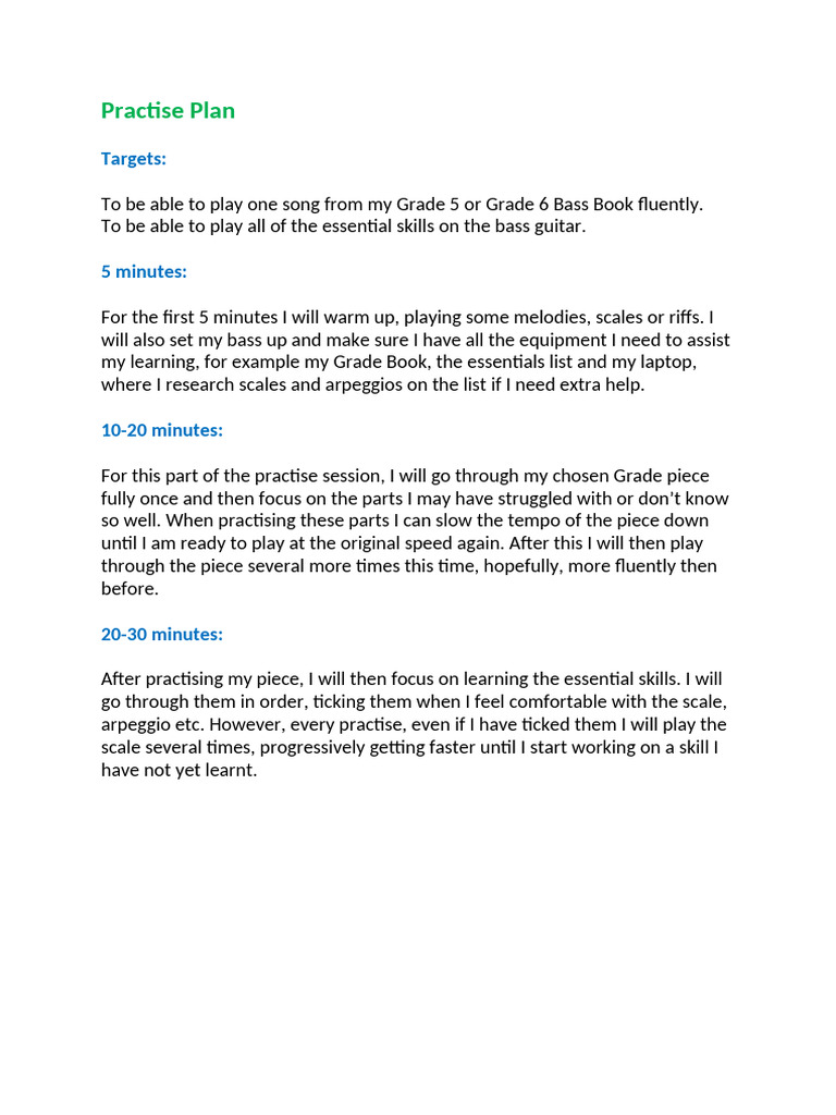 Music - Practise Plan | PDF