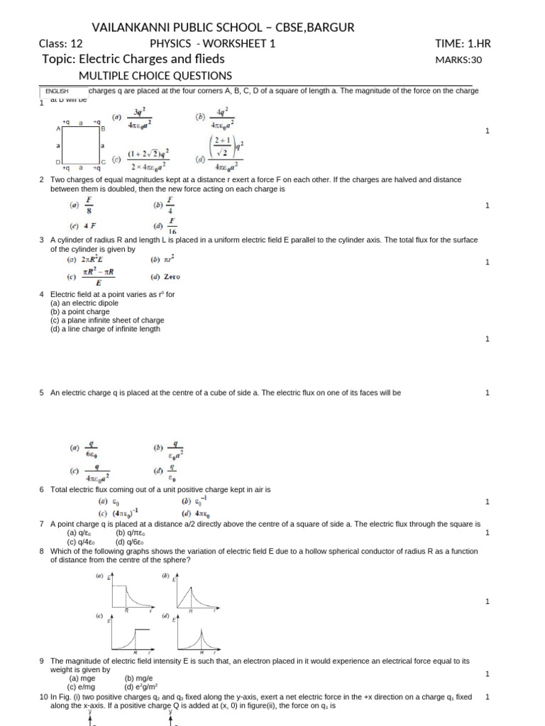 WORKSHEET - 1 - Physics | PDF