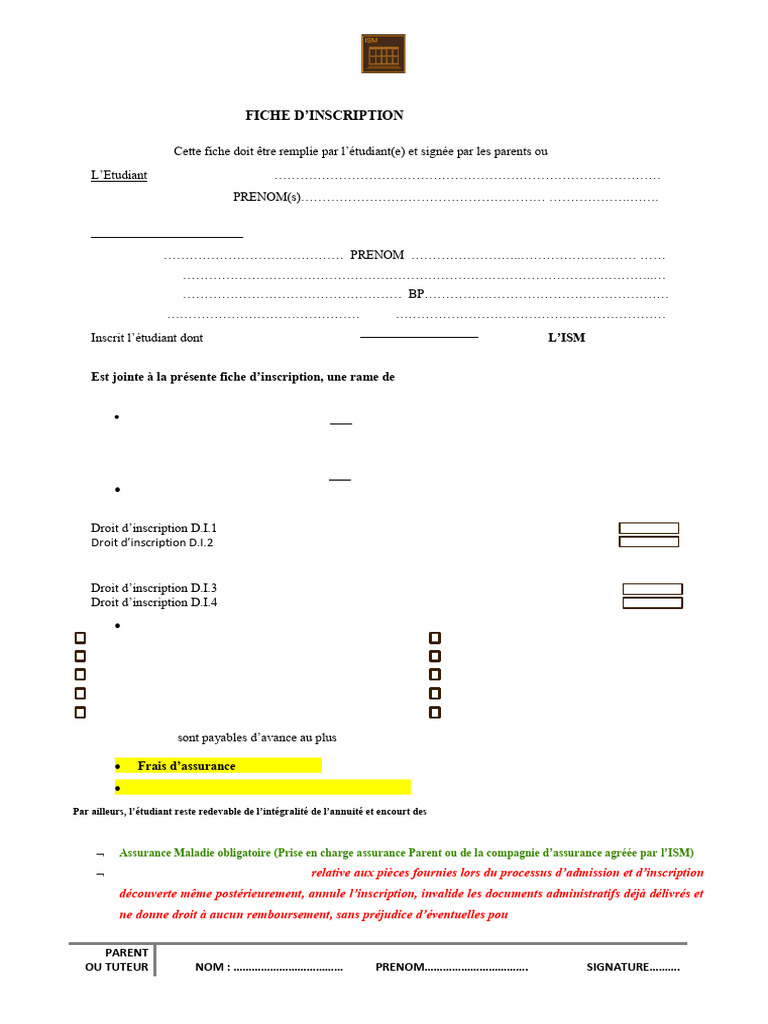 Fiche D'inscription Licence 2024-2025 | PDF