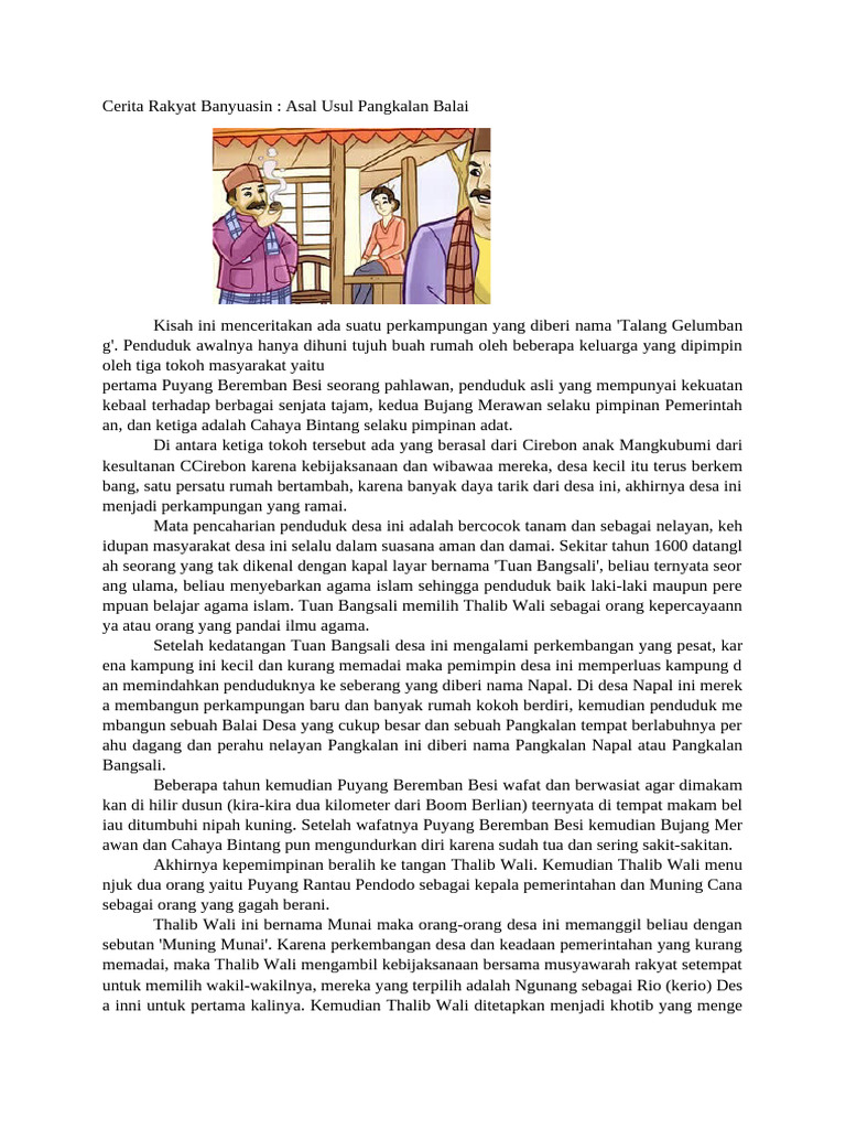 Cerita Rakyat Banyuasin ASAL USUL PANGKALAN BALAI | PDF