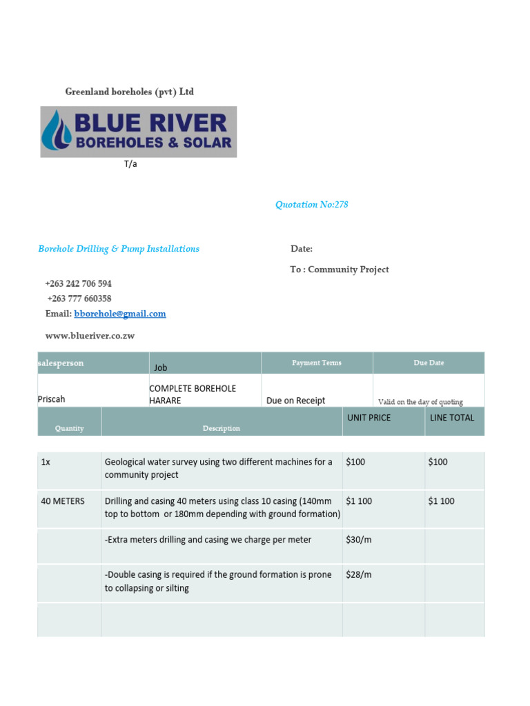 Community Complete Borehole Package Harare.-1 | PDF