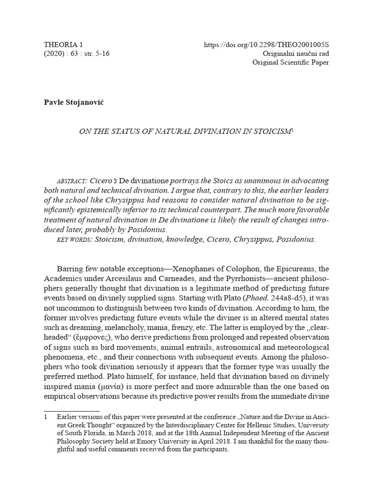 Natural Divination in Stoicism Explained | PDF | Stoicism | Philosophy