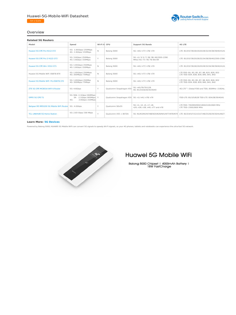 Huawei 5g Mobile Wifi Datasheet | PDF