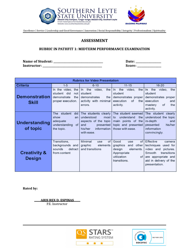 Midterm Performance Examination Rubric | PDF