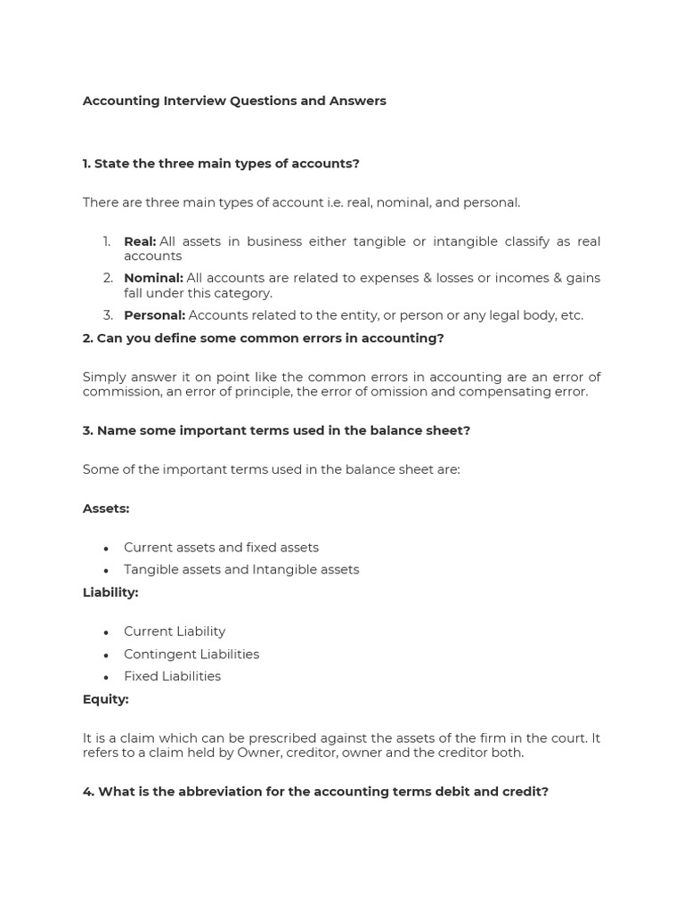 Accounting Interview Questions and Answers | PDF