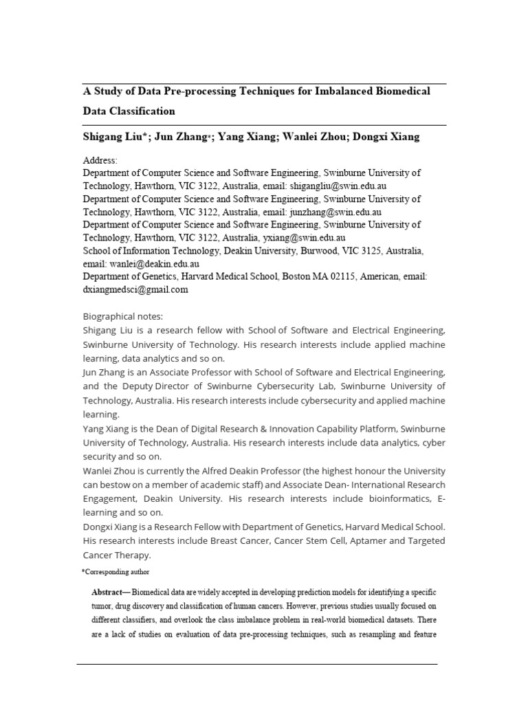 1-A Study of Data Pre-Processing Techniques For Imbalanced Biomedical Data Classification | PDF