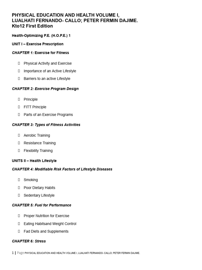 Health-Optimizing P.E. (H.O.P.E.) 1 Ref. | PDF