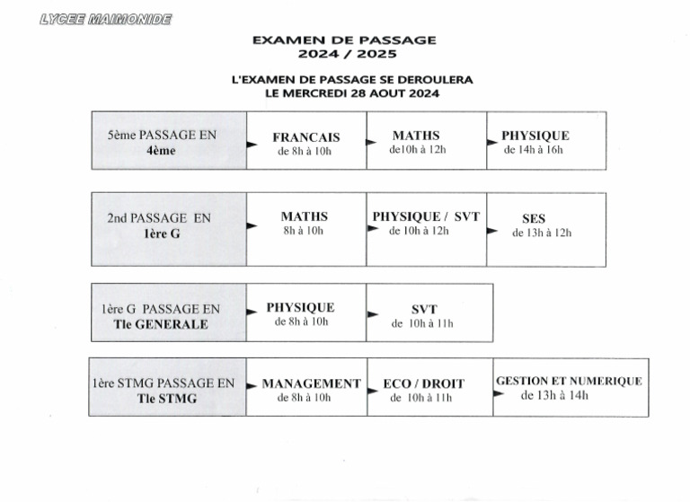 Planning Examen Aout | PDF