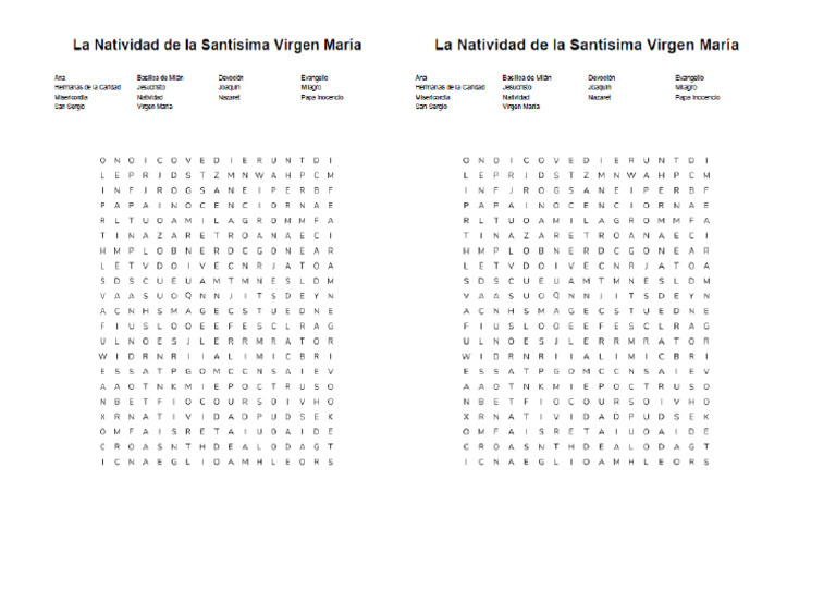 Sopa de Letras - Natividad de La Virgen María | PDF