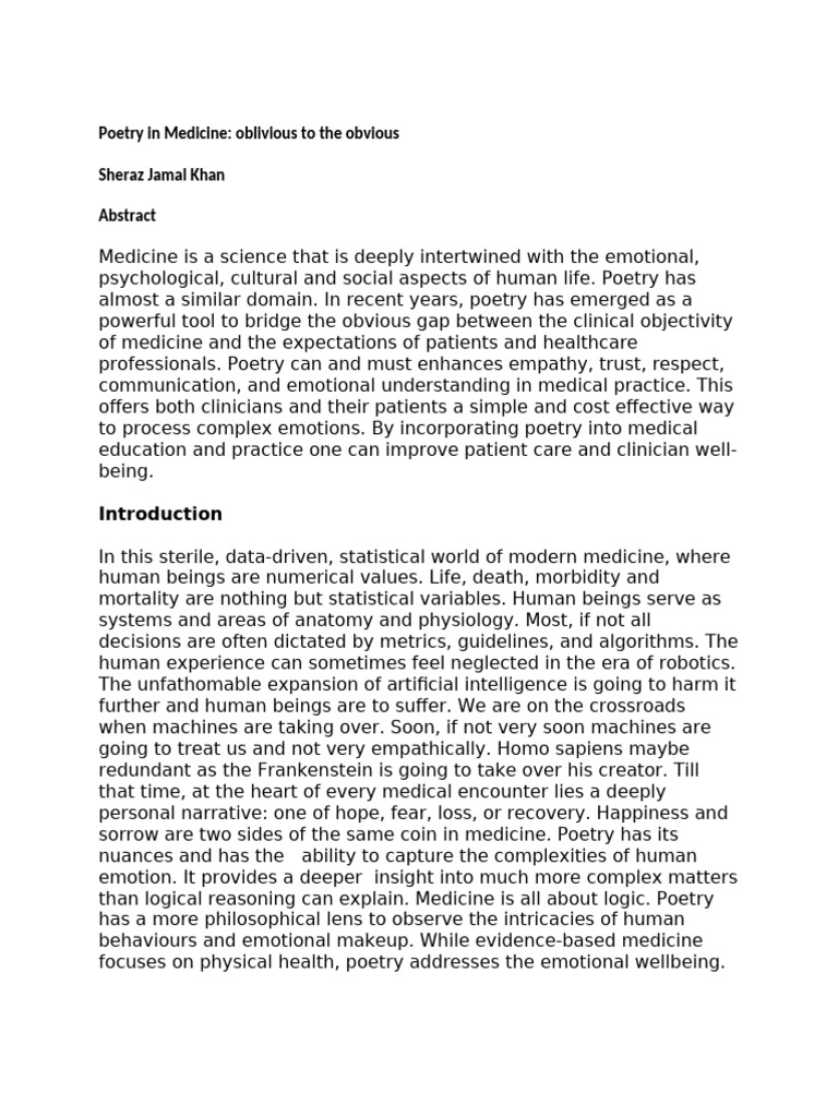 Poetry in Medicine | PDF