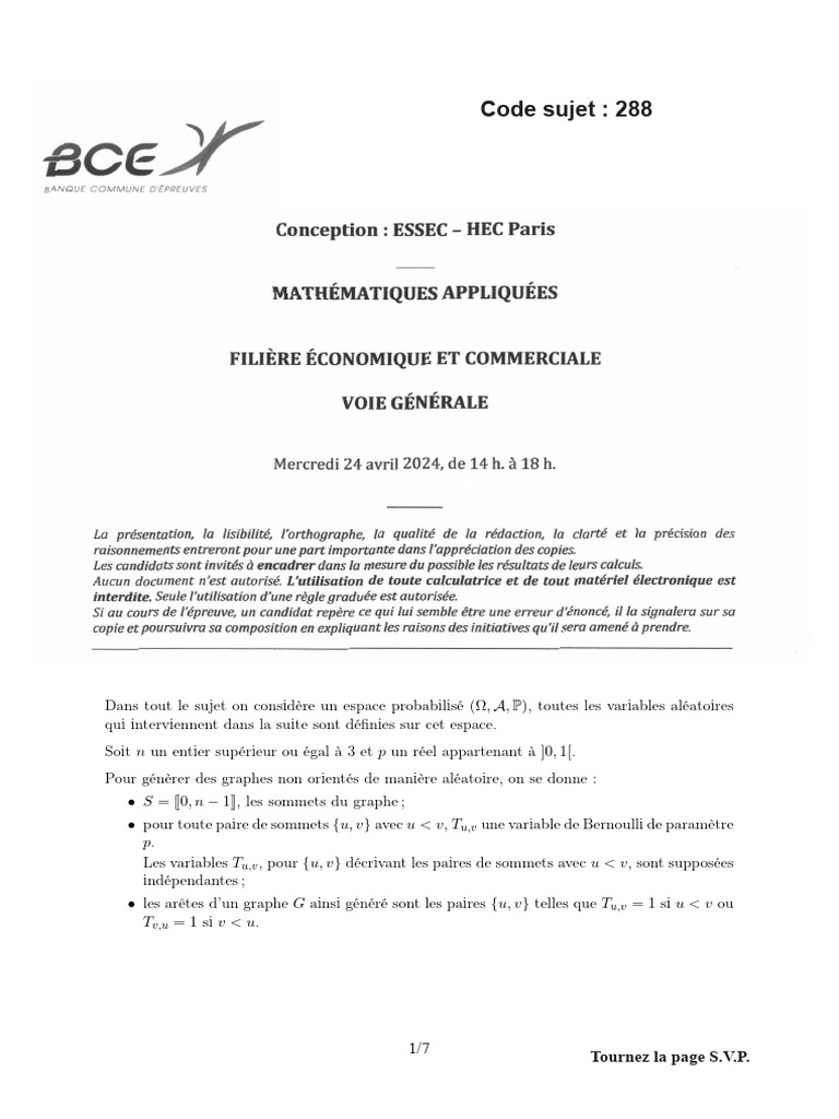 Sujet Maths E HEC ESSEC 2024 | PDF