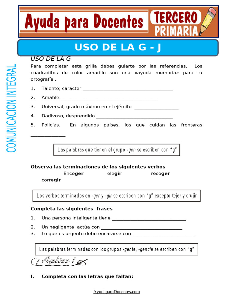 Uso-de-la-G-y-J-para-Tercero-de-Primaria | PDF
