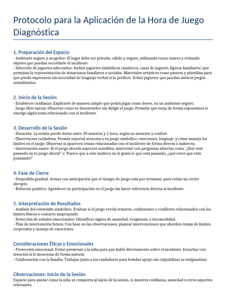 Protocolo Hora Juego Diagnostica | PDF