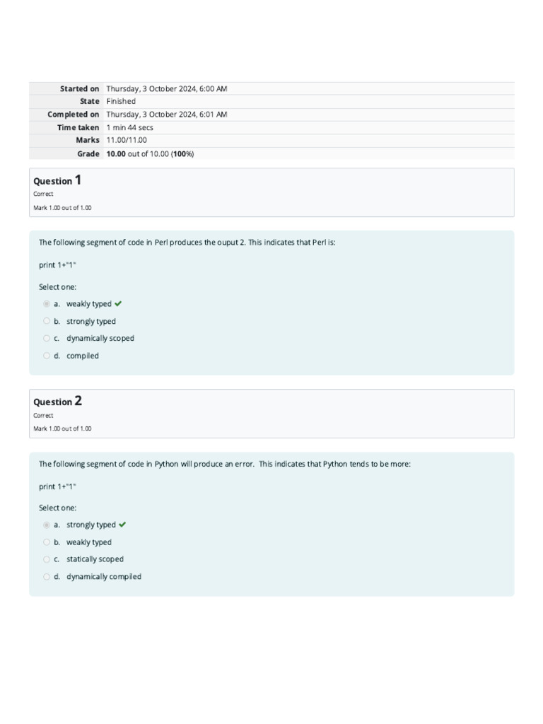 Self-Quiz 2_ Scripting Languages_ Unix, Web, Browser | PDF