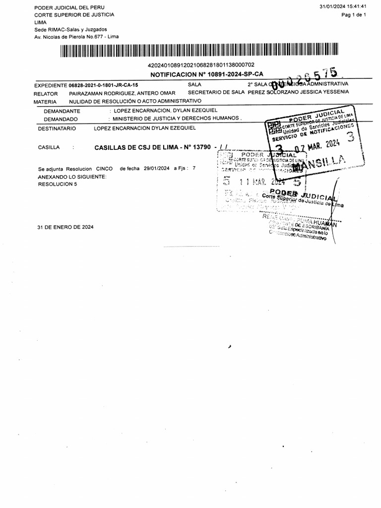 Not N.° 10891-2024-SP-CA 11 MAR 2024. Res. N.° CINCO. Sentencia de ...