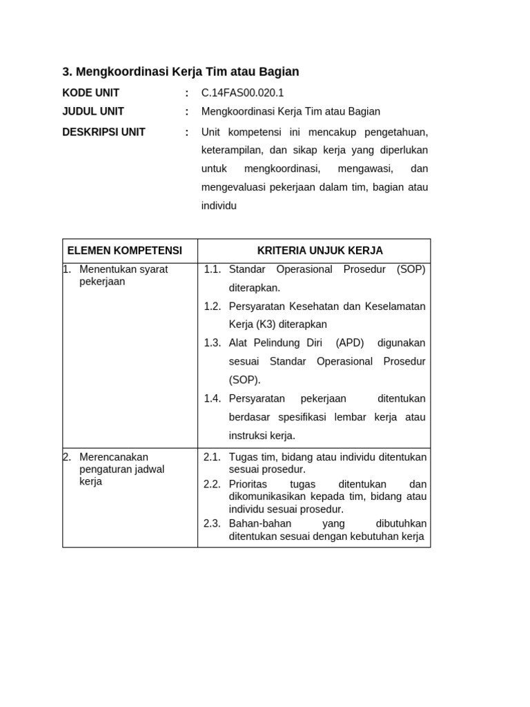 Mengkoordinasi Kerja Tim Atau Bagian | PDF