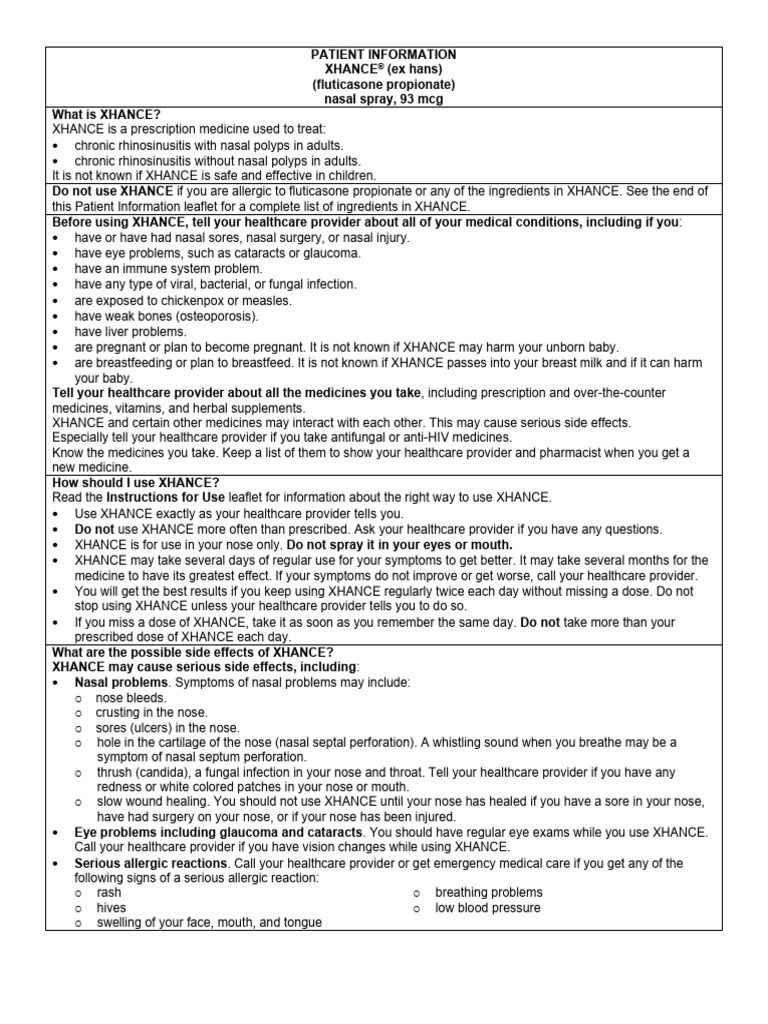 XHANCE Patient Information | PDF