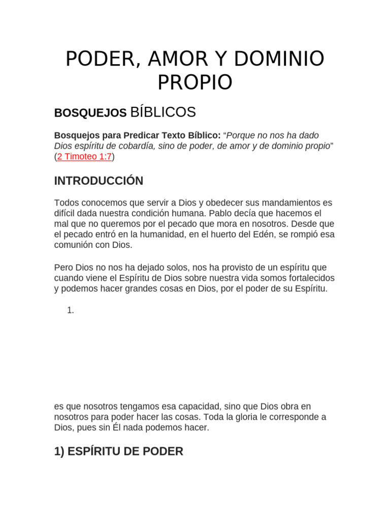 Amor Poder y Dominio Propio | PDF
