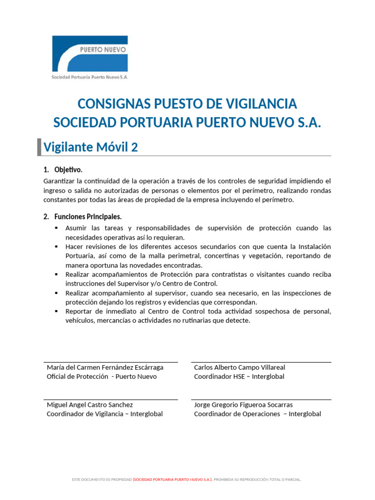 Consignas Vigilante Móvil 2 (2023) | PDF