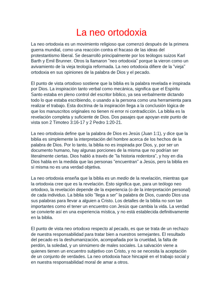 La Neo Ortodoxia | PDF