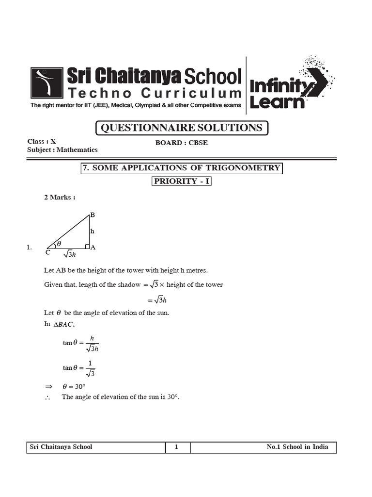 Cbse Math PH - I Some Applications of Trigonometry Solutions | PDF
