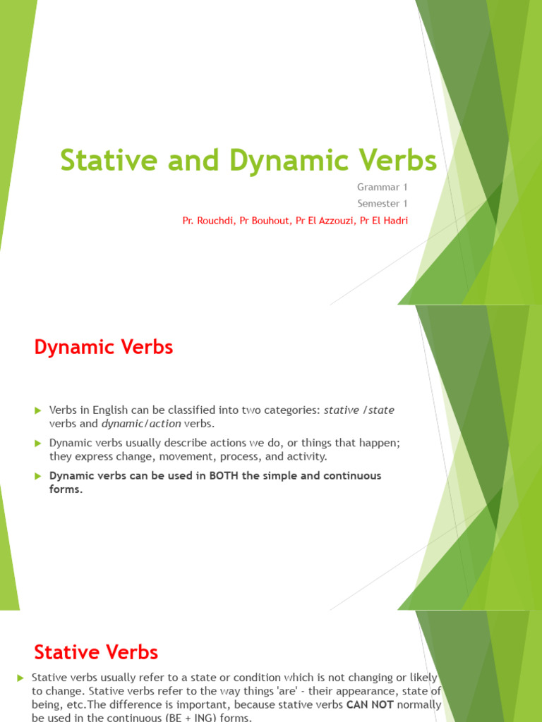 Understanding Stative and Dynamic Verbs | PDF | Verb | Psychology